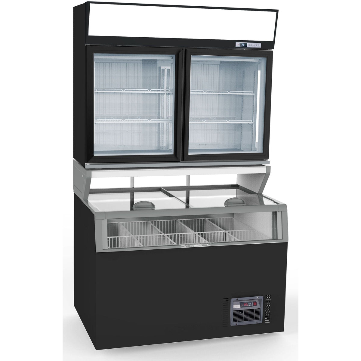CombiSteel WALL MOUNTED COLD/FREEZER UNIT BLACK 2 GLASS DOORS — ChillCooler